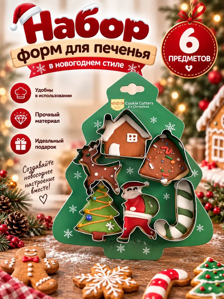 Подарочный набор формочек для печенья «Зимние ист 6 шт.