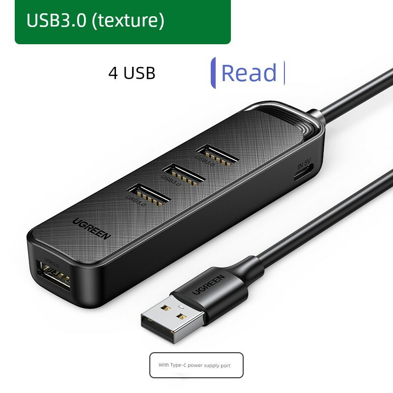 USB 3.0 4-портовый хаб-удлинитель 2м стандартный с 350МБ/с и Type-C питанием для Макбук и ПК