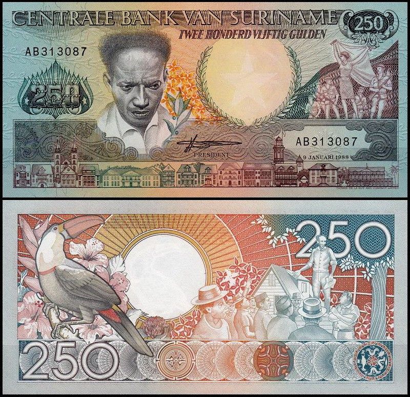 Суринам 250 гульденов 1988 (UNC Pick 134)