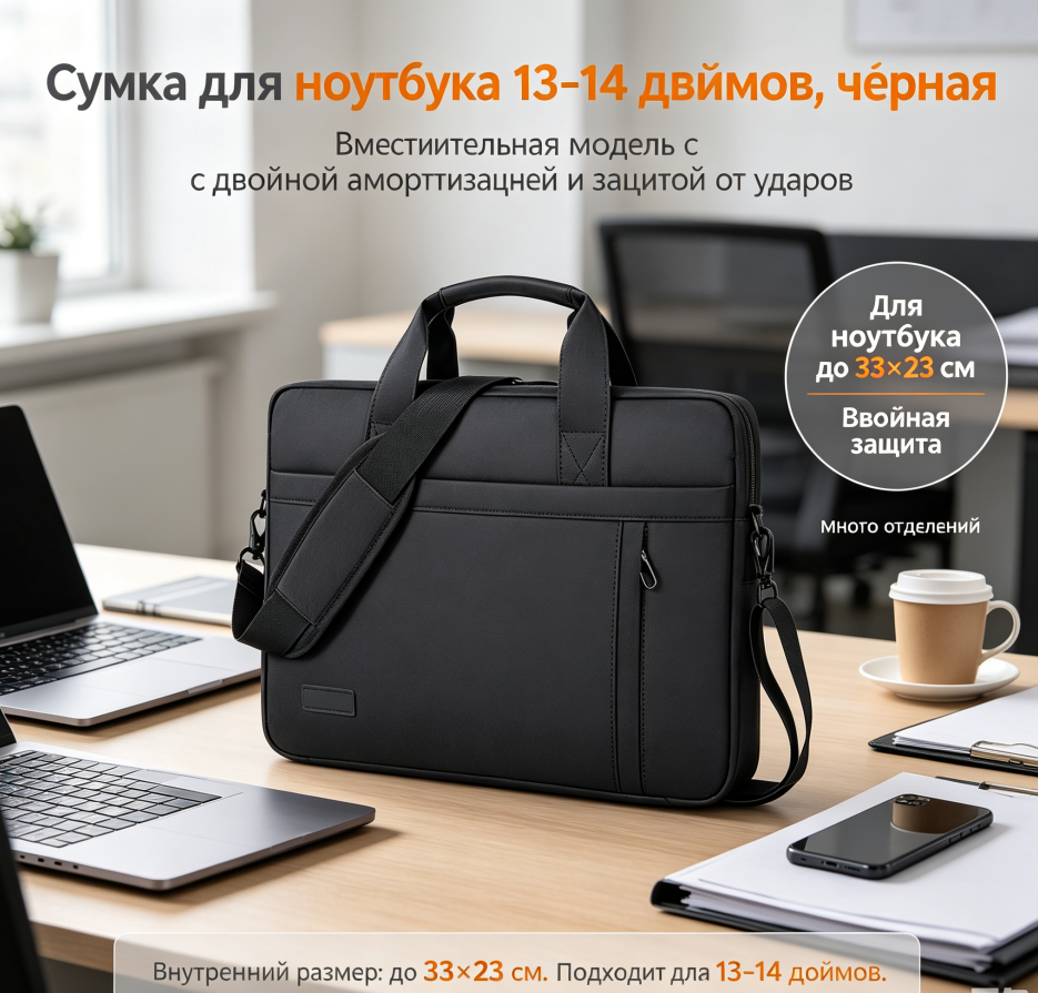 Вместительная противоударная сумка для ноутбука с подушкой безопасности, может использоваться как дамская илинаплечная