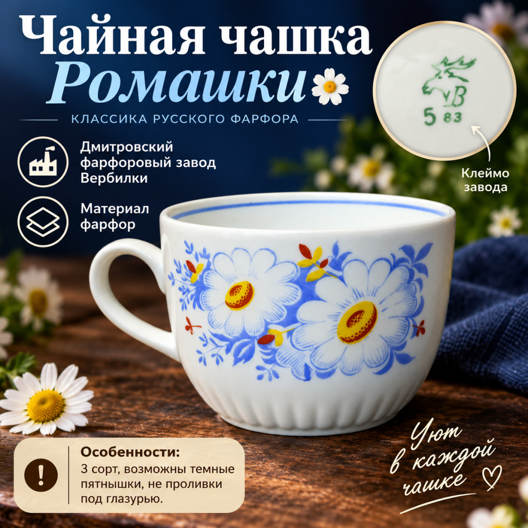 Чашка чайная "Ромашки", фарфор Вербилки. СССР. Цена за 1 шт.