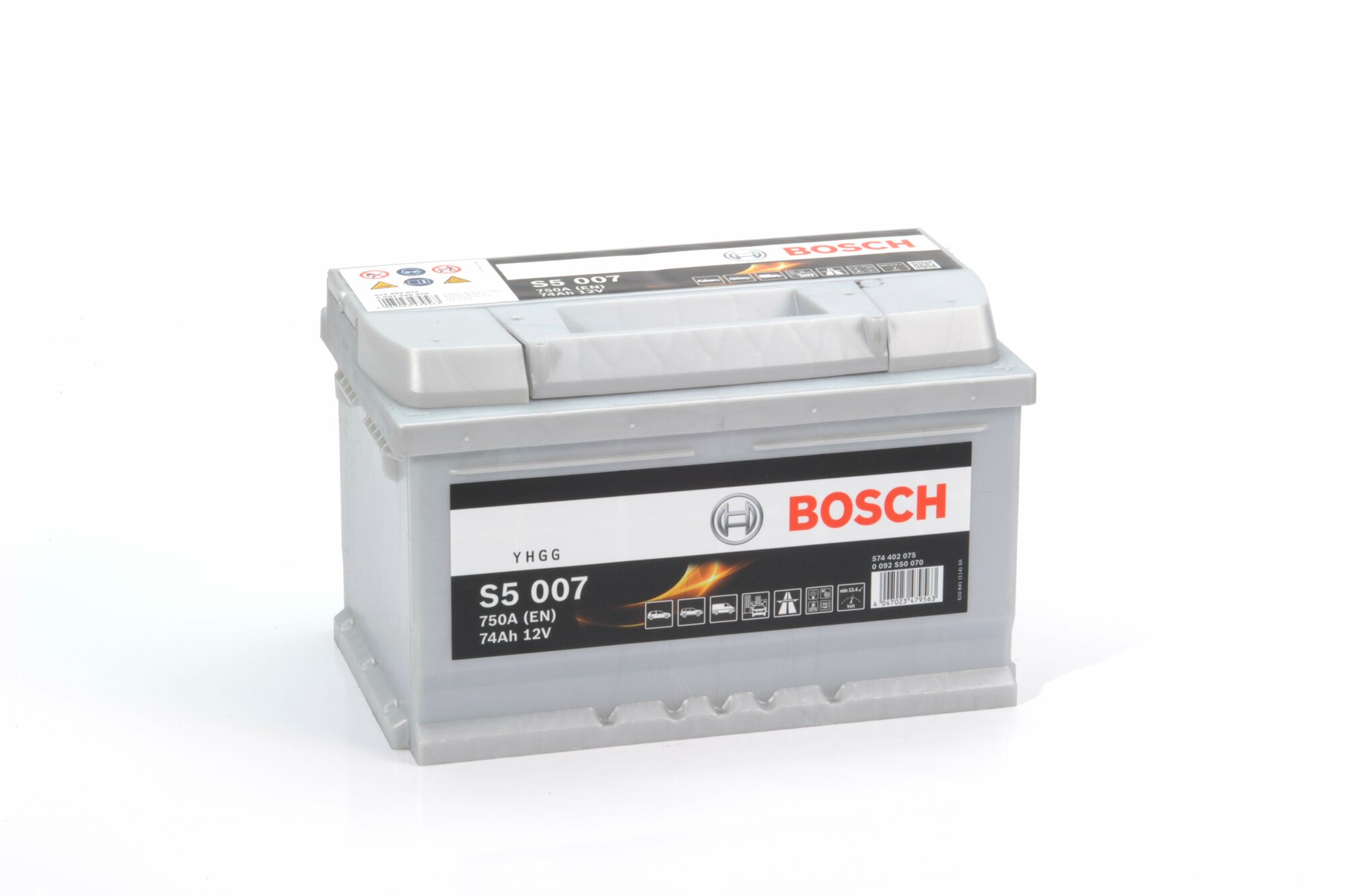 Батарея аккумуляторная S5 Silver Plus, 12в 74а/ч Bosch 0 092 S50 070 для Alfa Romeo Giulietta (2010-н. в.), Audi 100 (1970-1994), Audi 200 (1979-1991)