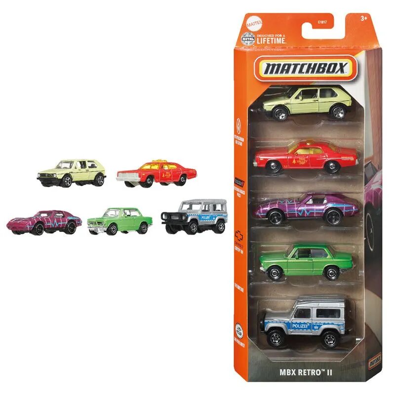 Игрушечная машинка Matchbox MBX Retro II, набор из 5 авто, масштаб 1/64