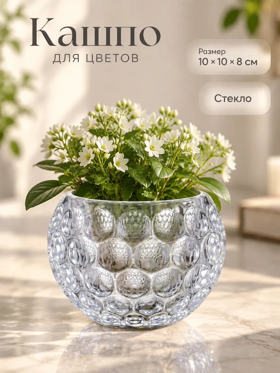 Декоративное кашпо для цветов «Шар с точками», стеклянное, 10×10×8 см, Greengo