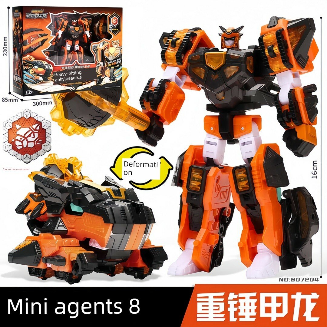 Преобразуемый робот-динозавр Mini Agent Team Season 8, модель Hammer Ankylosaurus 807204 с 3 формами