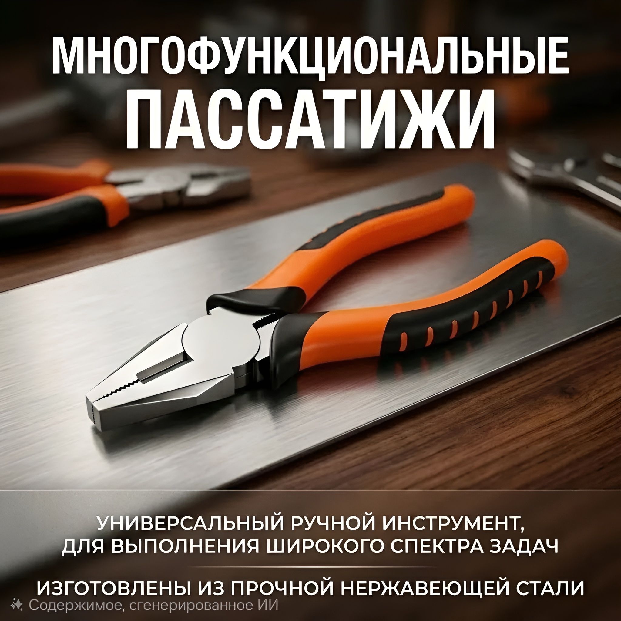 Пассатижи/плоскогубцы универсальные длина 200 мм высокоуглеродистая сталь, ПВХ-рукоятки