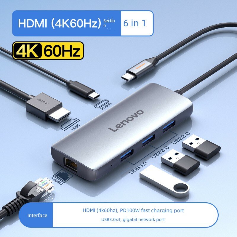 0,25 м 6-в-1 HDMI 60 Гц хаб с 3 портами USB 3.0, Gigabit Ethernet и поддержкой Type-C Power Delivery для MacBook