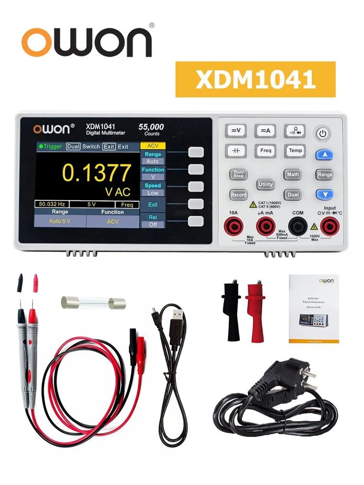 Настольный мультиметр OWON XDM1041 True RMS, 55 000 отсчетов, 3,5-дюймовый дисплей с подсветкой.