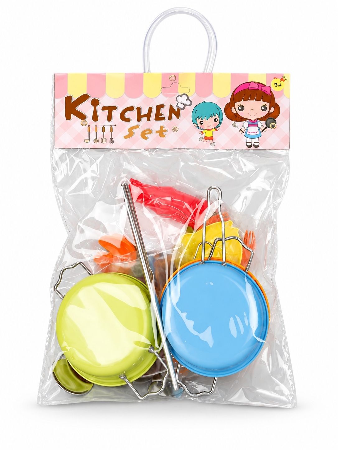 Игровой набор "Кухня" посуда металлическая 8 шт + 9 продуктов (23-1E)