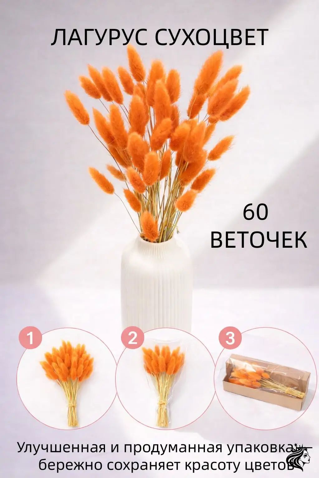 Сухоцветы Лагурус 55 см 60 шт оранжевый