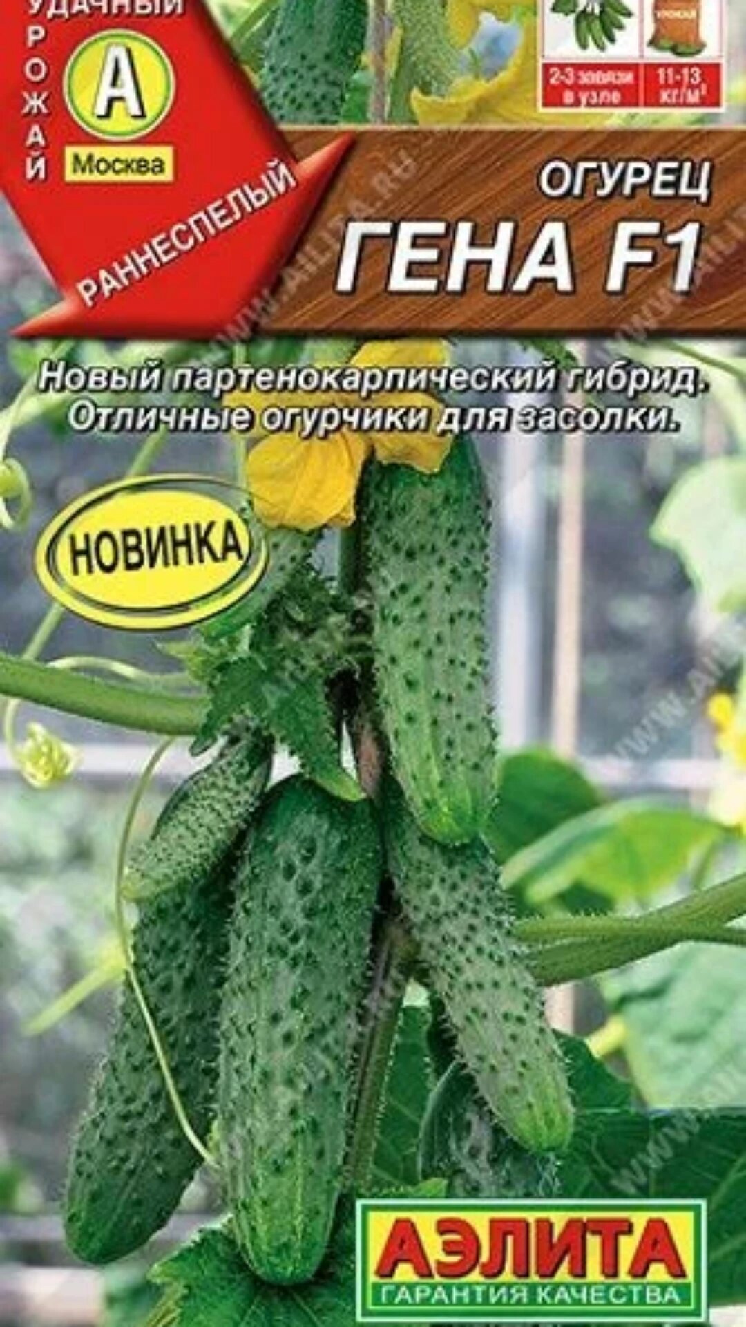 Огурец Гена F1 (3 упаковки), семена аэлита, партенокарпический гибрид