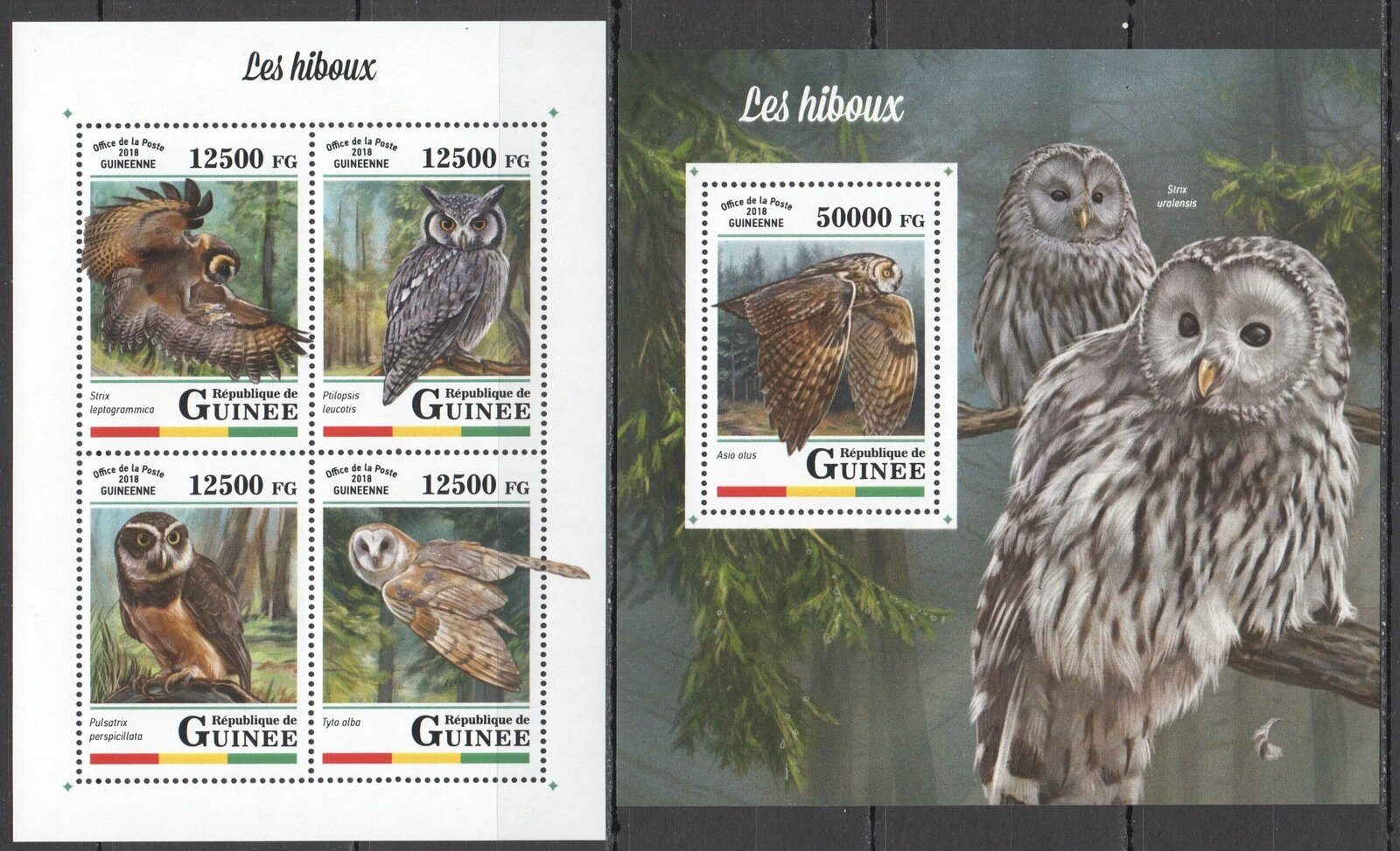 Марки 2018 год Гвинея Совы Хищные птицы Фауна #12805-8+Бл2857 MNH