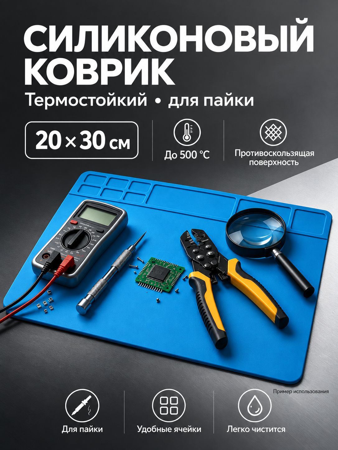 Силиконовый термостойкий коврик 20х30 см для пайки противоскользящая поверхность для работы с паяльником