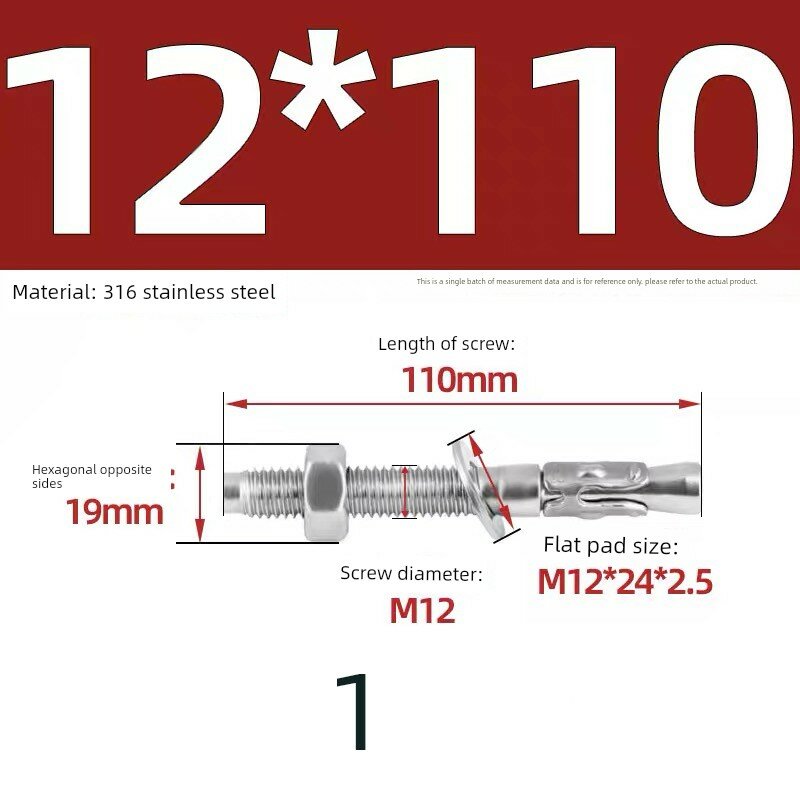 316 Нержавеющая сталь распорный болт M12 x 110 мм высокая прочность для скалолазания