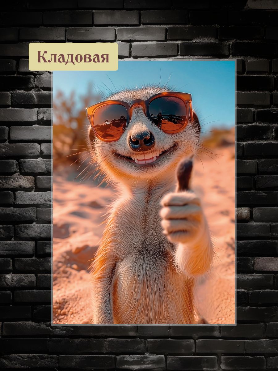 Постер "Сурикат в очках". А4 (21*30) см. В ламинации