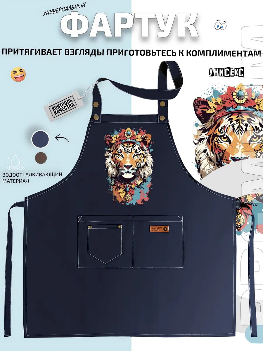 Фартук Тигр Tiger Африканский хищник Царь джунглей кухонный с принтом универсальный