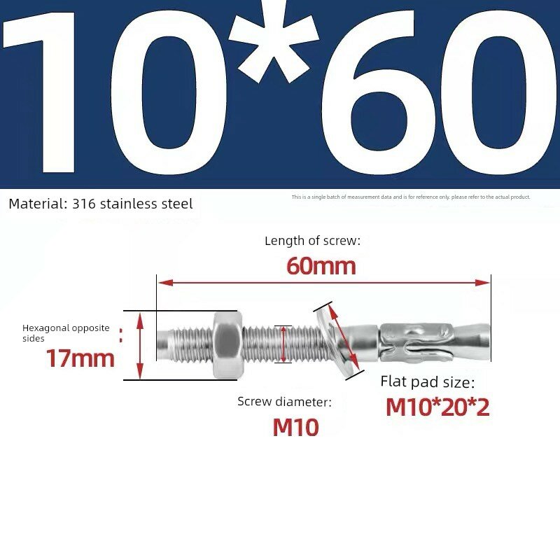 316 Нержавеющая сталь распорный болт M10 x 60 мм высокая прочность для скалолазания