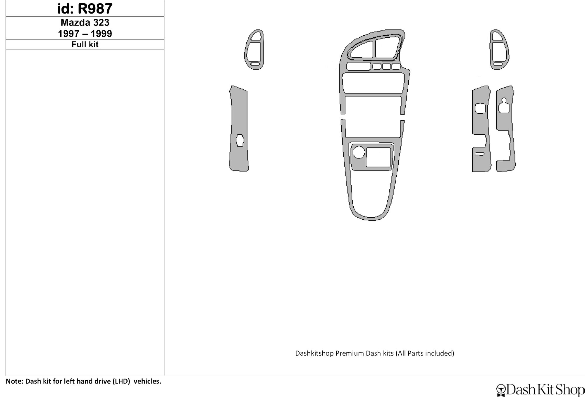 Декоративные накладки салона для Mazda 323 1997-1999. Комплект R987.