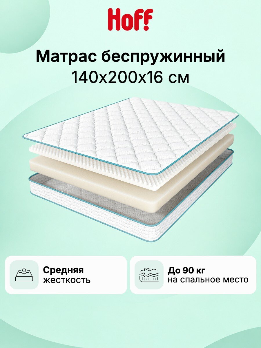 Матрас World Sleep Kawasaki, 140х200, цвет белый