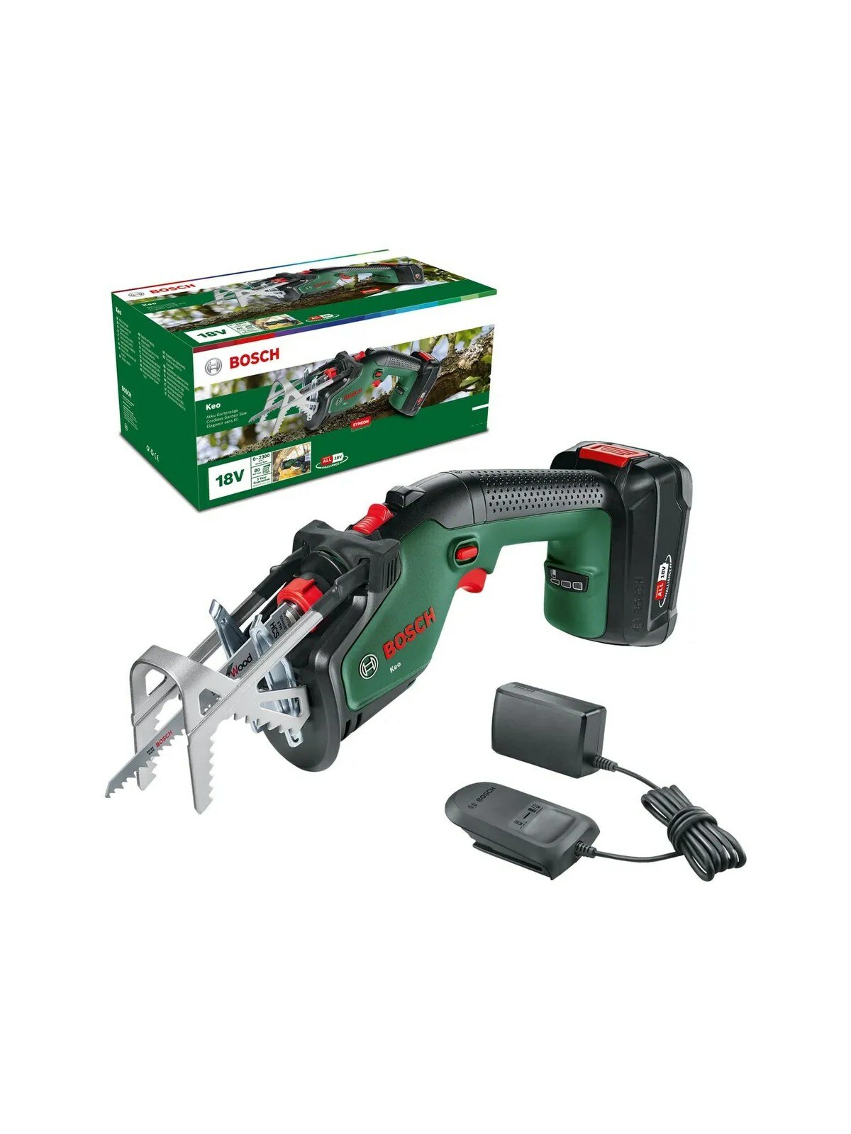 Пила аккумуляторная садовая сабельная Bosch KEO 18 LI, 1 аккумулятор 18 В, 2.0 А/ч, 0600861A00