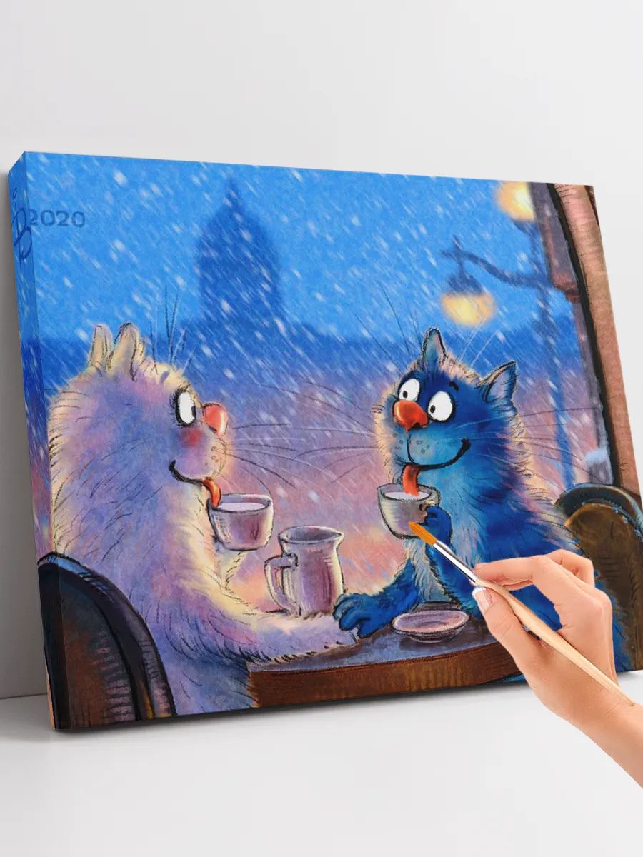 Картина по номерам на холсте 40 x 50 "Синие коты" Рины Зенюк