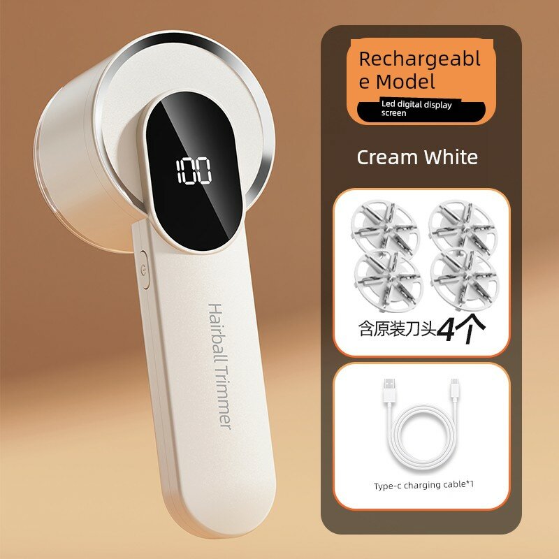 Cream Color Top Digital Display Model 4-Blade Steel Grinding Electric Fabric Shaver Lint Remover