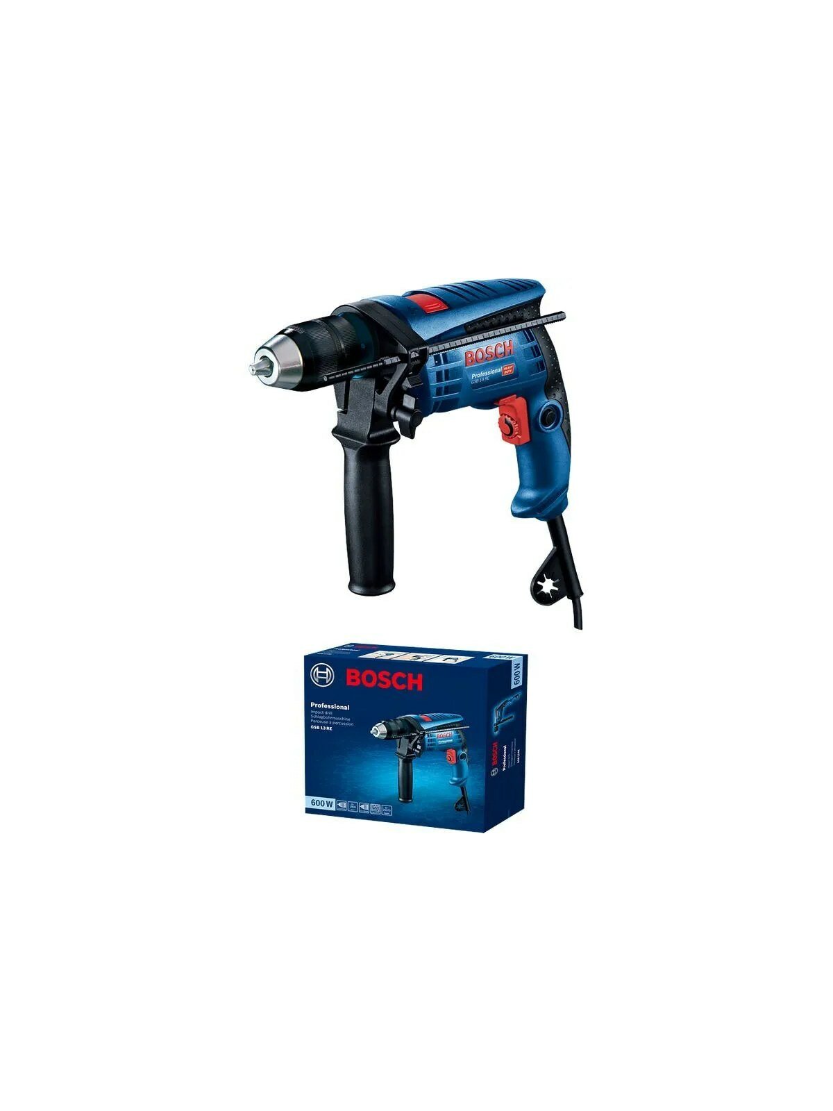 Дрель ударная сетевая Bosch GSB 13 RE, 600Вт, БЗП, 0601217102