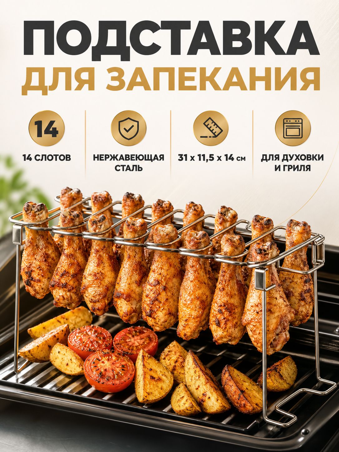 Ростер для курицы 35 см нержавеющая сталь, цвет серебристый