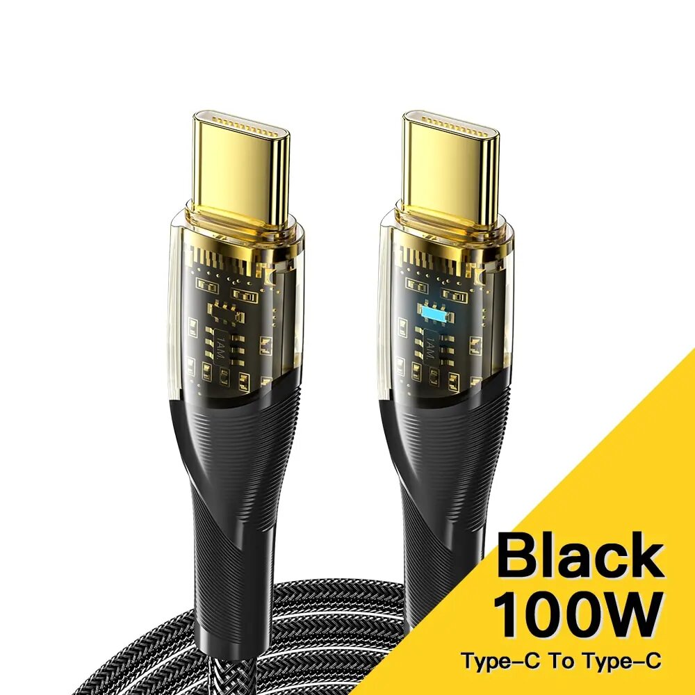 Кабель зарядный Essager USB Type-C на USB Type-C, 100 Вт Черный, 2m, 100W Black Cable