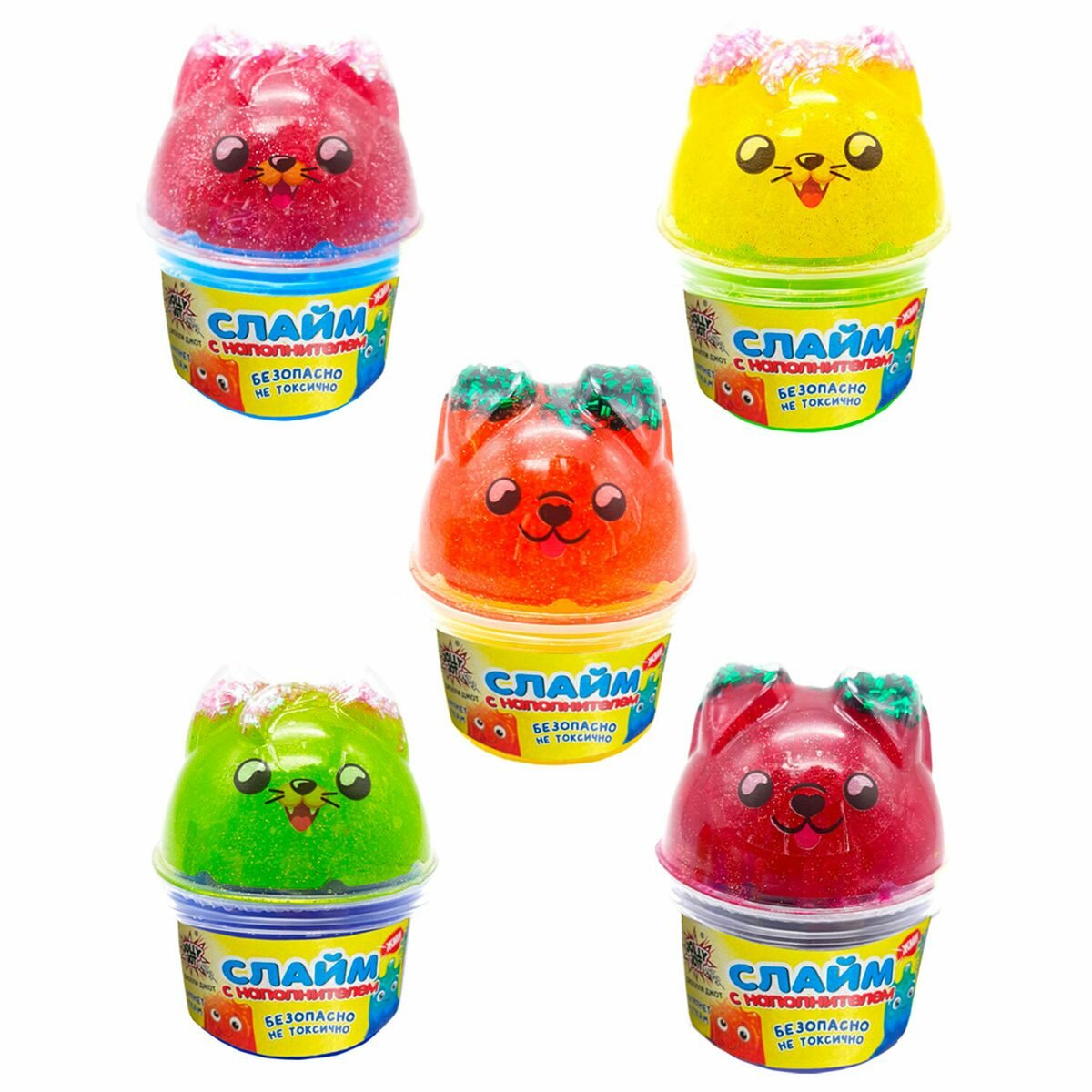 Слайм (лизун) с наполнителем, 200г, 5 видов, Jolly Jot (665948), 10 уп.