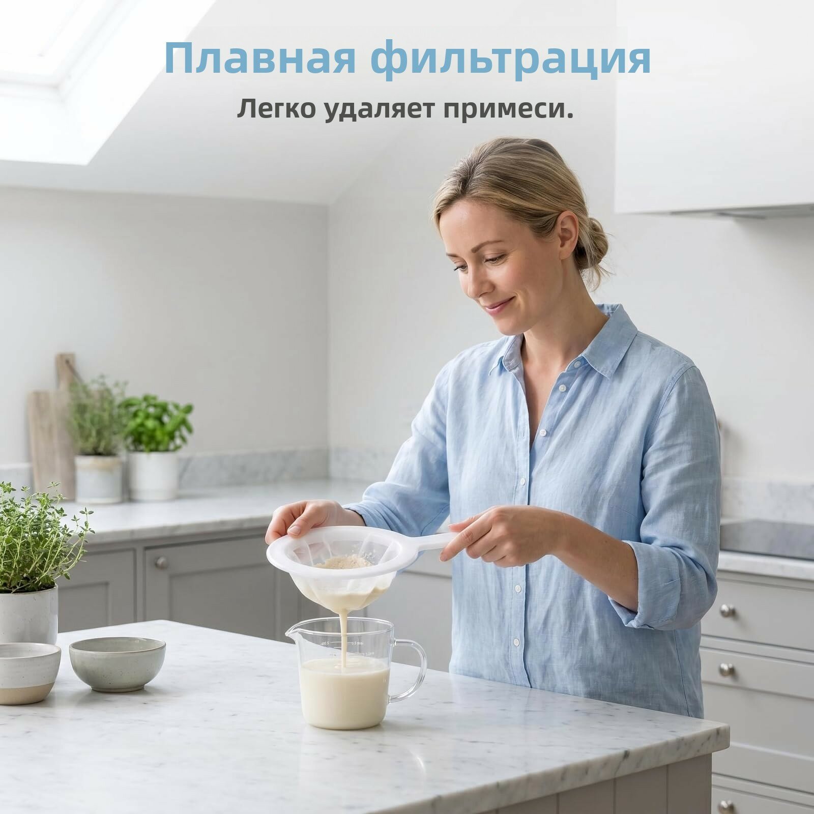 Кухонное сито с ручкой, сетка 200 меш, материал пищевой полипропилен и нейлон, термостойкое, безопасно для посудомоечной машины