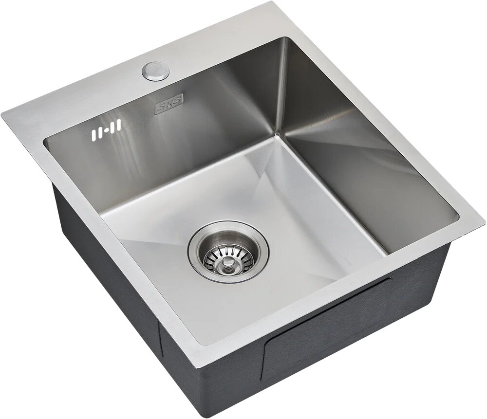 Мойка кухонная S.K.Sanitary SKS 4551 металлическая, 45x51, прямоугольная, сталь, матовая, мойка для кухни, врезная, с сифоном, со сливом-переливом