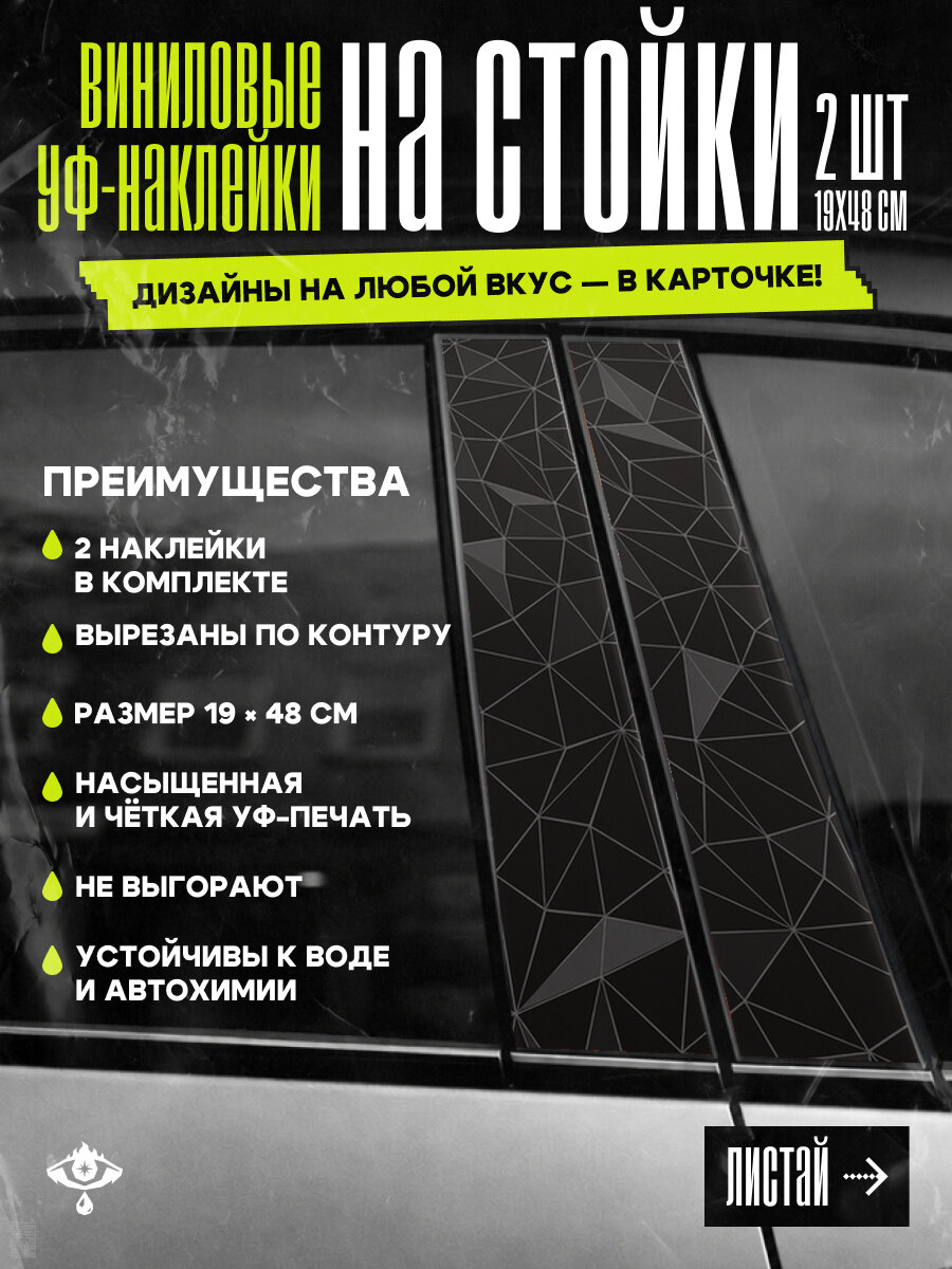 Наклейки на стойки дверей автомобиля паттерн // Наклейки на авто треугольники черные