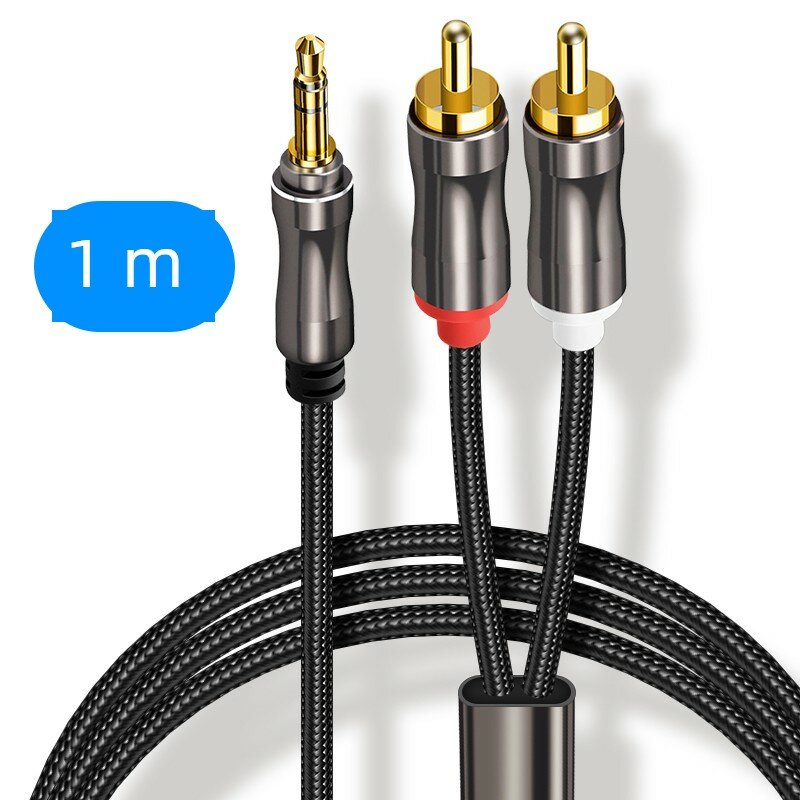 Плетеный аудиокабель 1 метр 3.5 мм к RCA с золотым покрытием для стереосистем, домашних кинотеатров и аудиооборудования