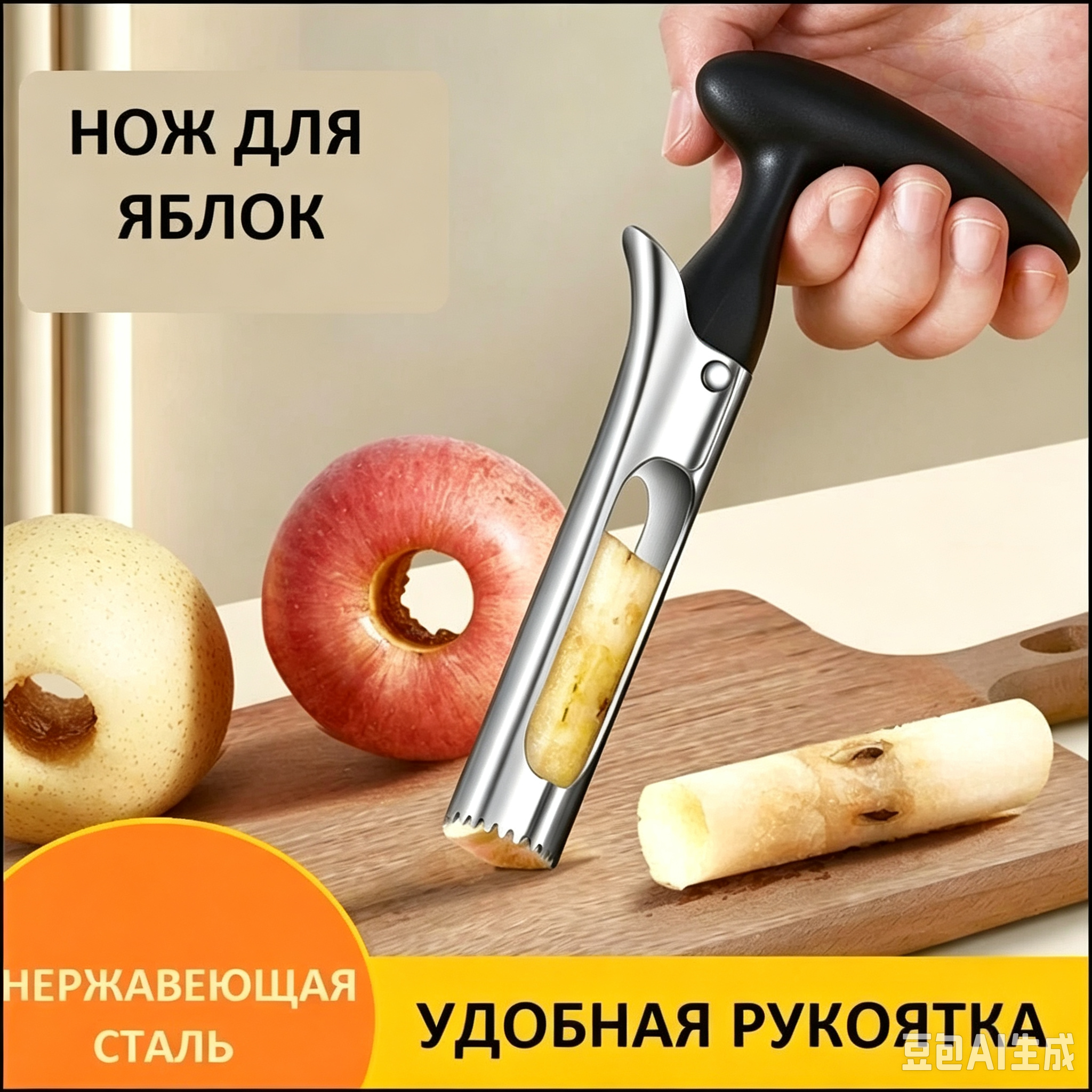 Нож для удаления сердцевины яблок, резак для нарезки яблок на дольки, кухонный инструмент