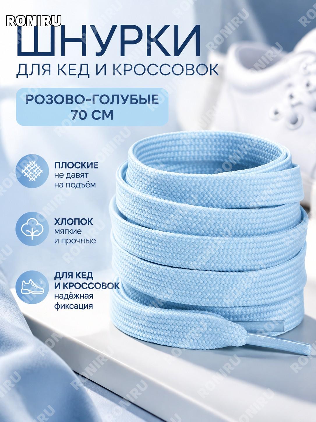 Шнурки для обуви 70 см розово-синие плоские двухслойные мелкорельефные хлопковые для кроссовок и белой обуви модные