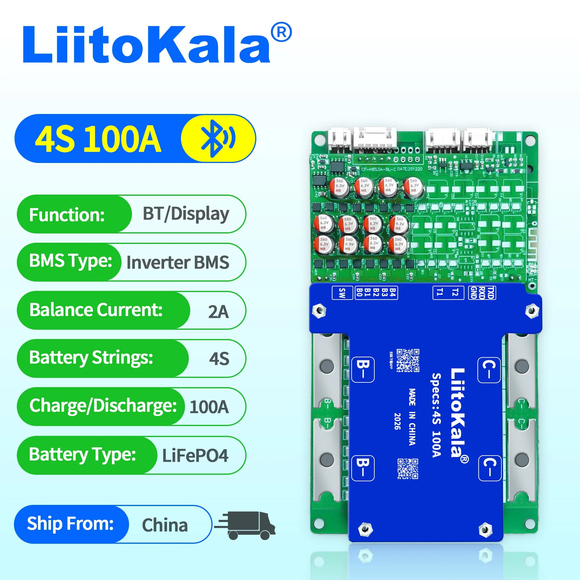 LiitoKala BMS 4S-12V 100A Bluetooth