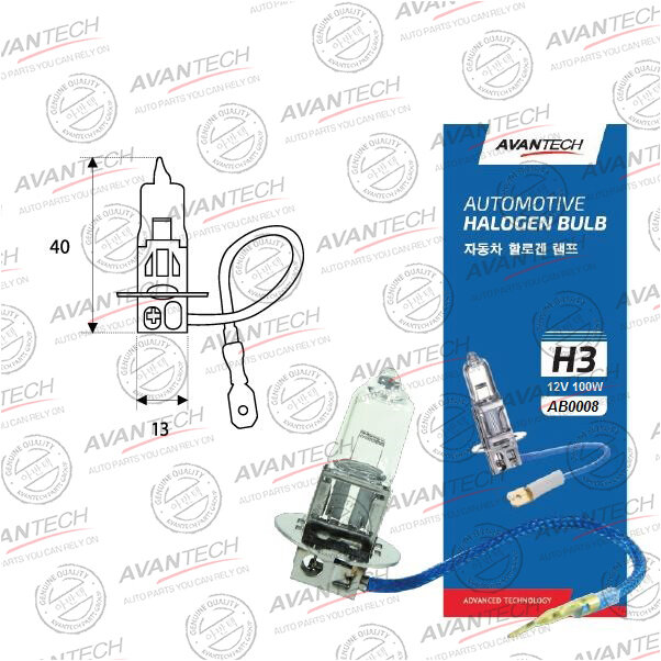 Лампа автомобильная головного света Avantech H3 12V 100W арт. AB0008