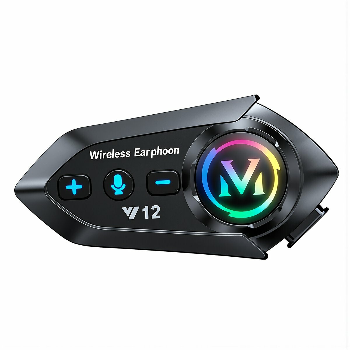 Мото наушники Y12 для шлема объемный звук IP56 защита FM радио 13 часов работы RGB подсветка полный комплект аксессуаров, Черный с жестким микрофоном