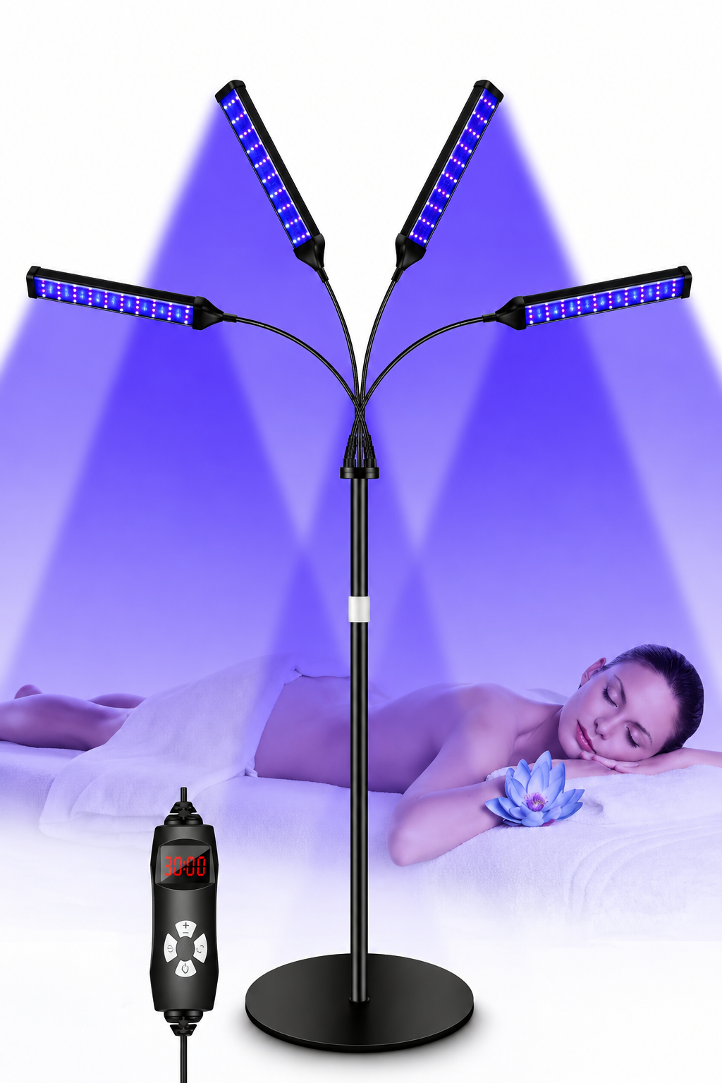 Напольная LED-лампа для загара с пультом, 12 Вт, длина 180 см, корпус черный, управление дистанционное