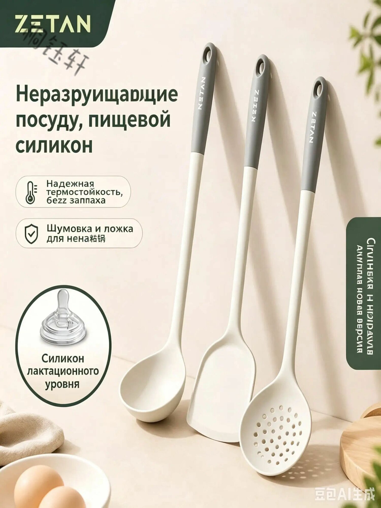 Набор столовых приборов Лопаата, половник, шумовка 3 предм. светло-бежевый
