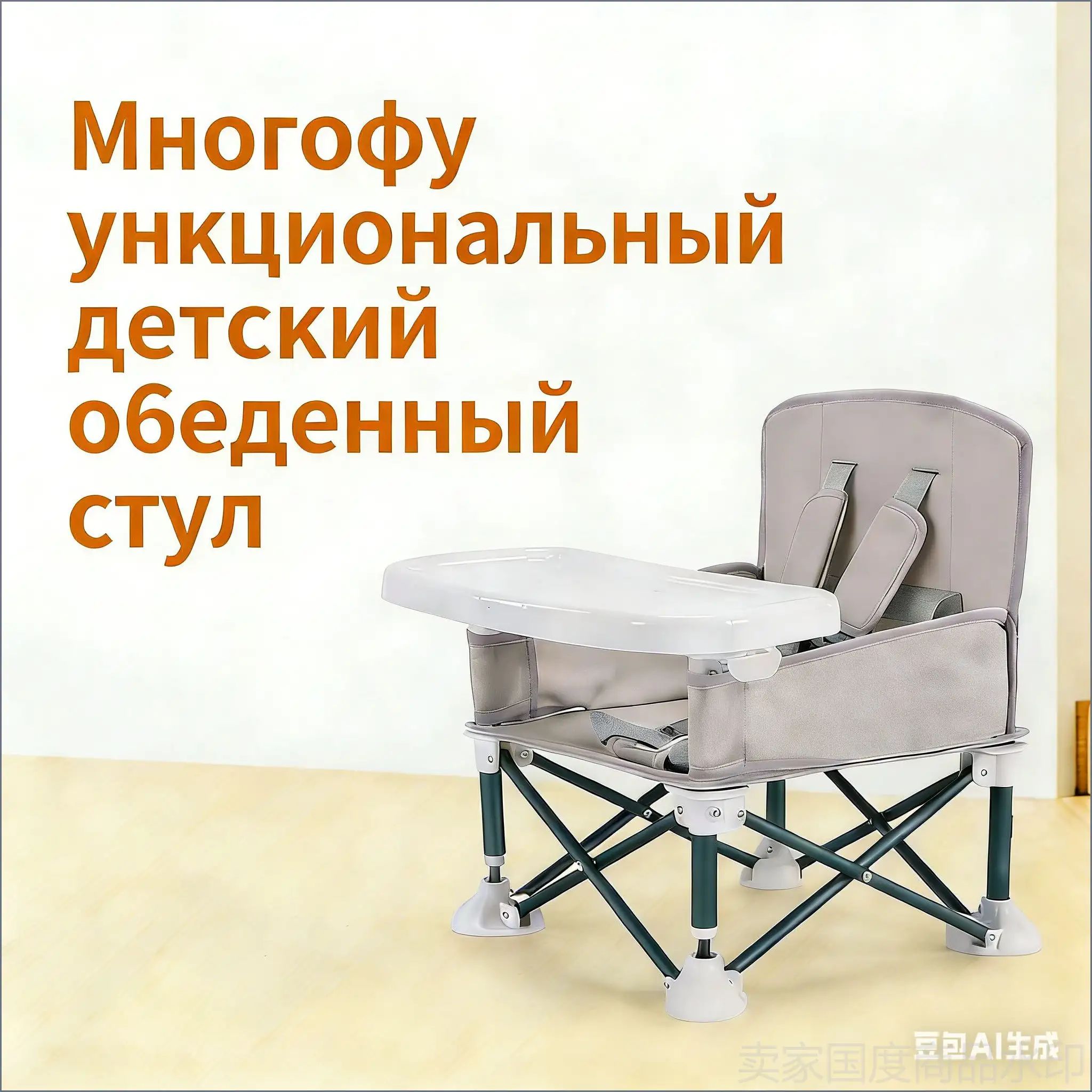 Детский складной стул для кормления со съемным столиком и моющимся сиденьем