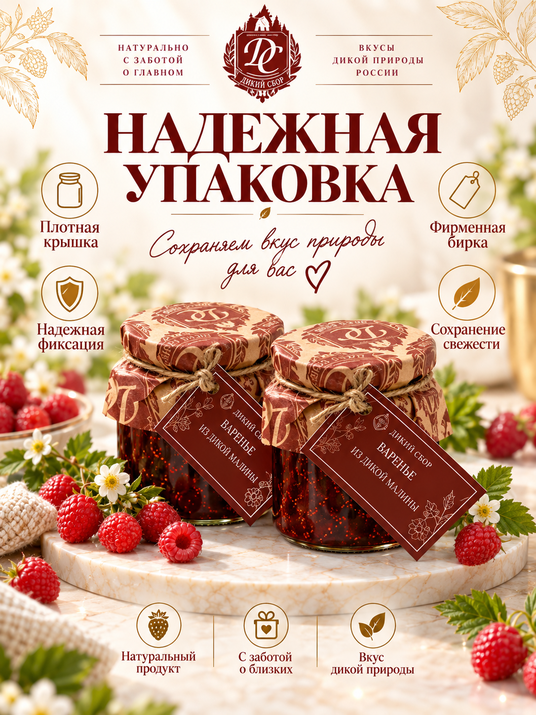 Варенье из дикой таежной малины 235 гр. 2 штуки