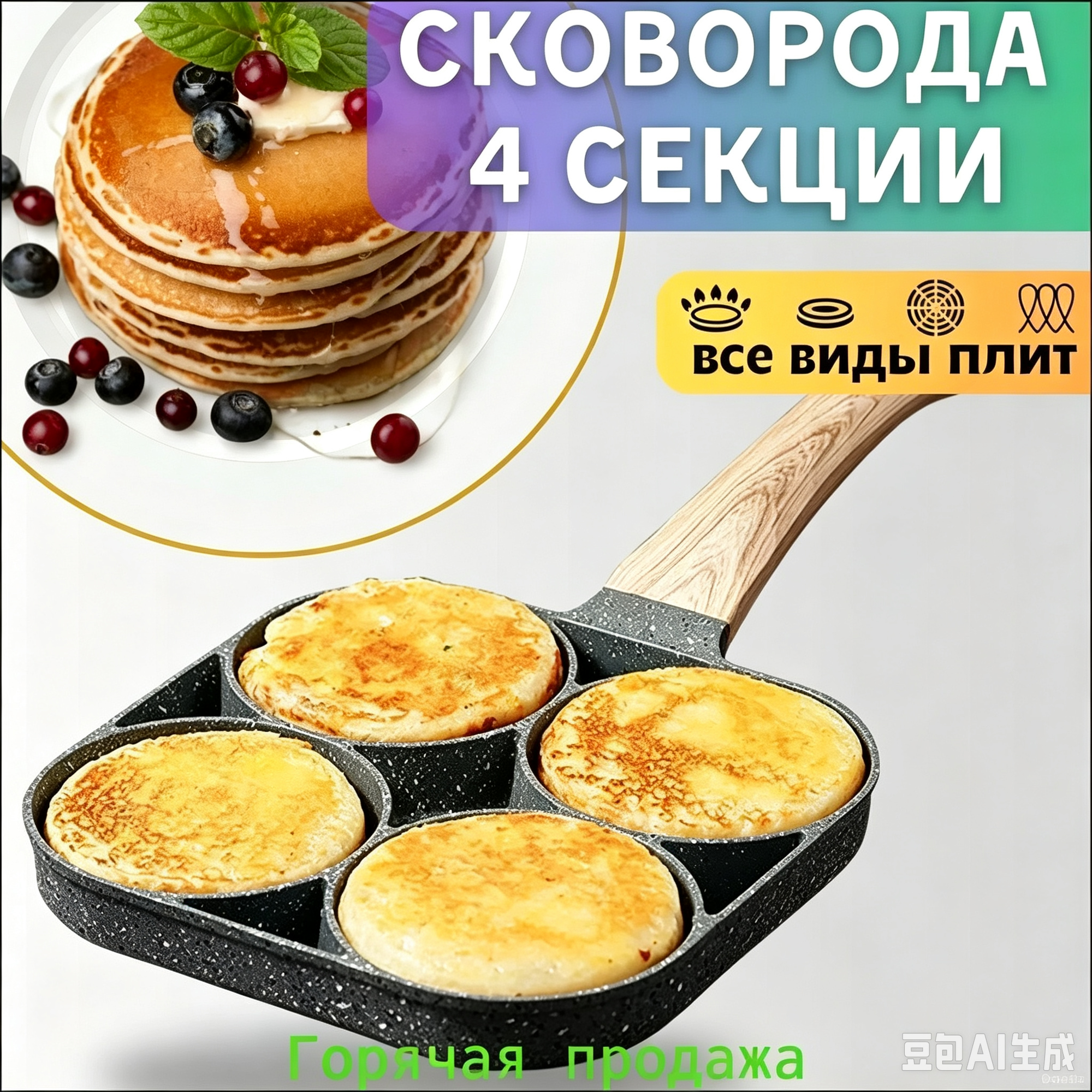 Антипригарная кухонная сковородка диаметром 18 см со съемной ручкой, для яиц, оладий и овощей
