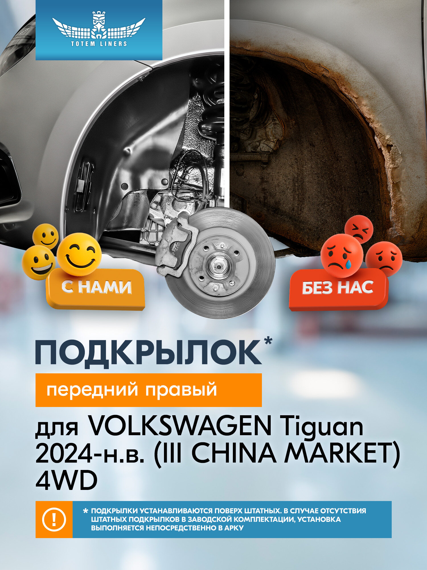 Подкрылок для VOLKSWAGEN Tiguan 2024-н. в. (III CHINA MARKET) 4WD Totem Liners, передний правый, 1 шт.