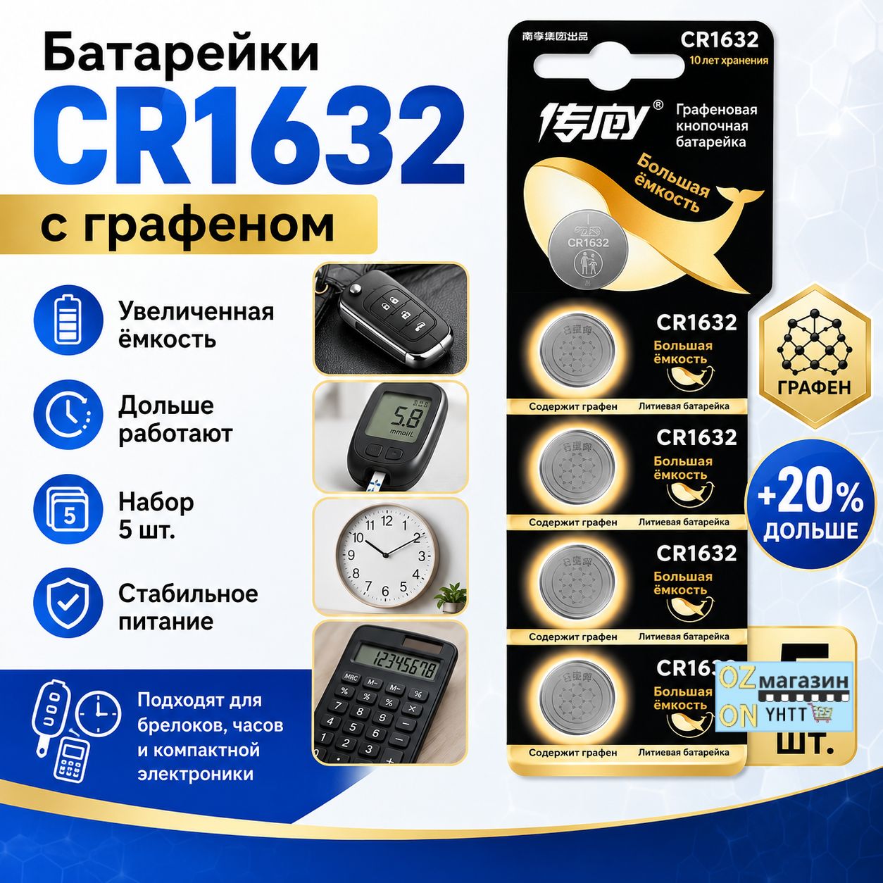 Nanfu Батарейка CR1632, набор из 5 штук.