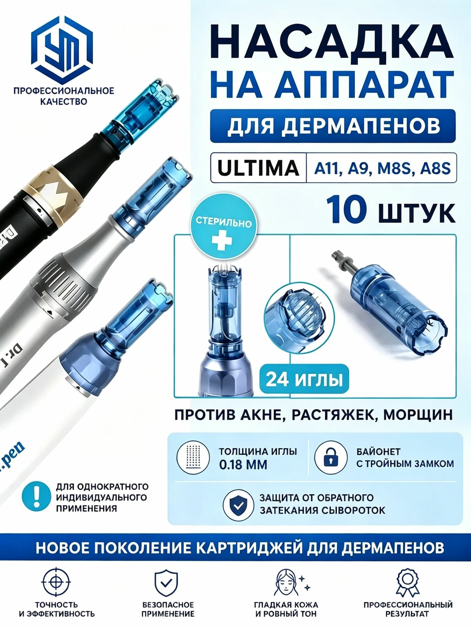 Картридж 24 игл для дермапен, мезопен, насадка для электрического мезороллера A11/A9/A8s/M8s, 10 шт.-Луанлуо