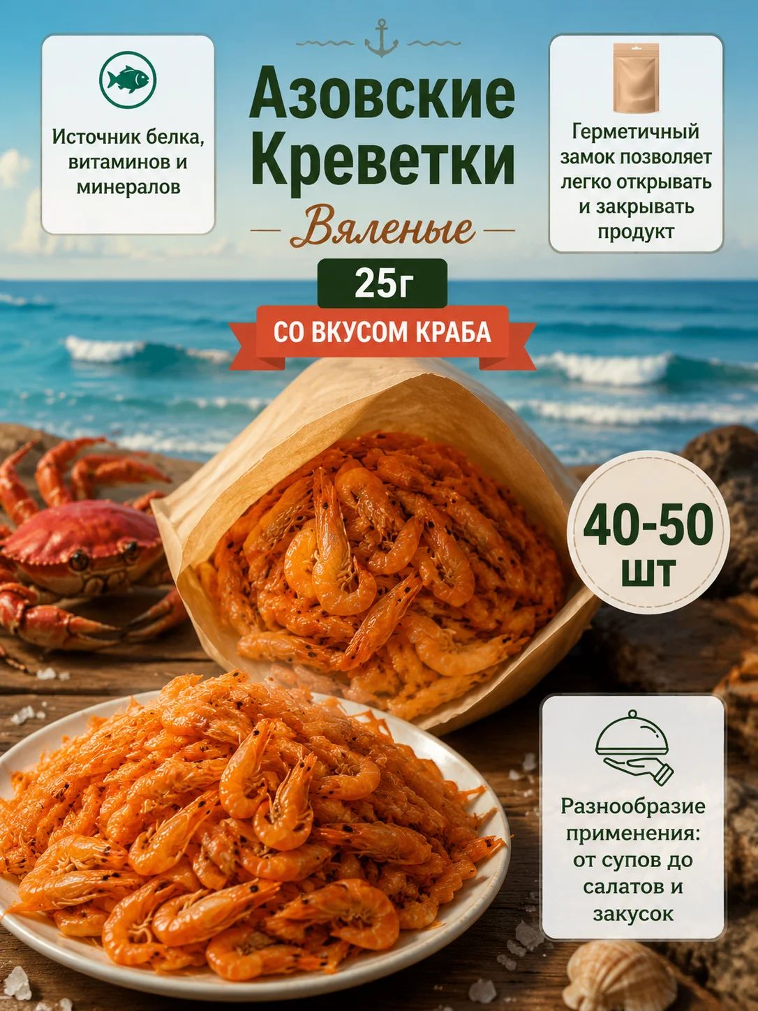 Креветки вяленые со вкусом краба Дой-пак 25 г Нежный вкус краба Белковый перекус