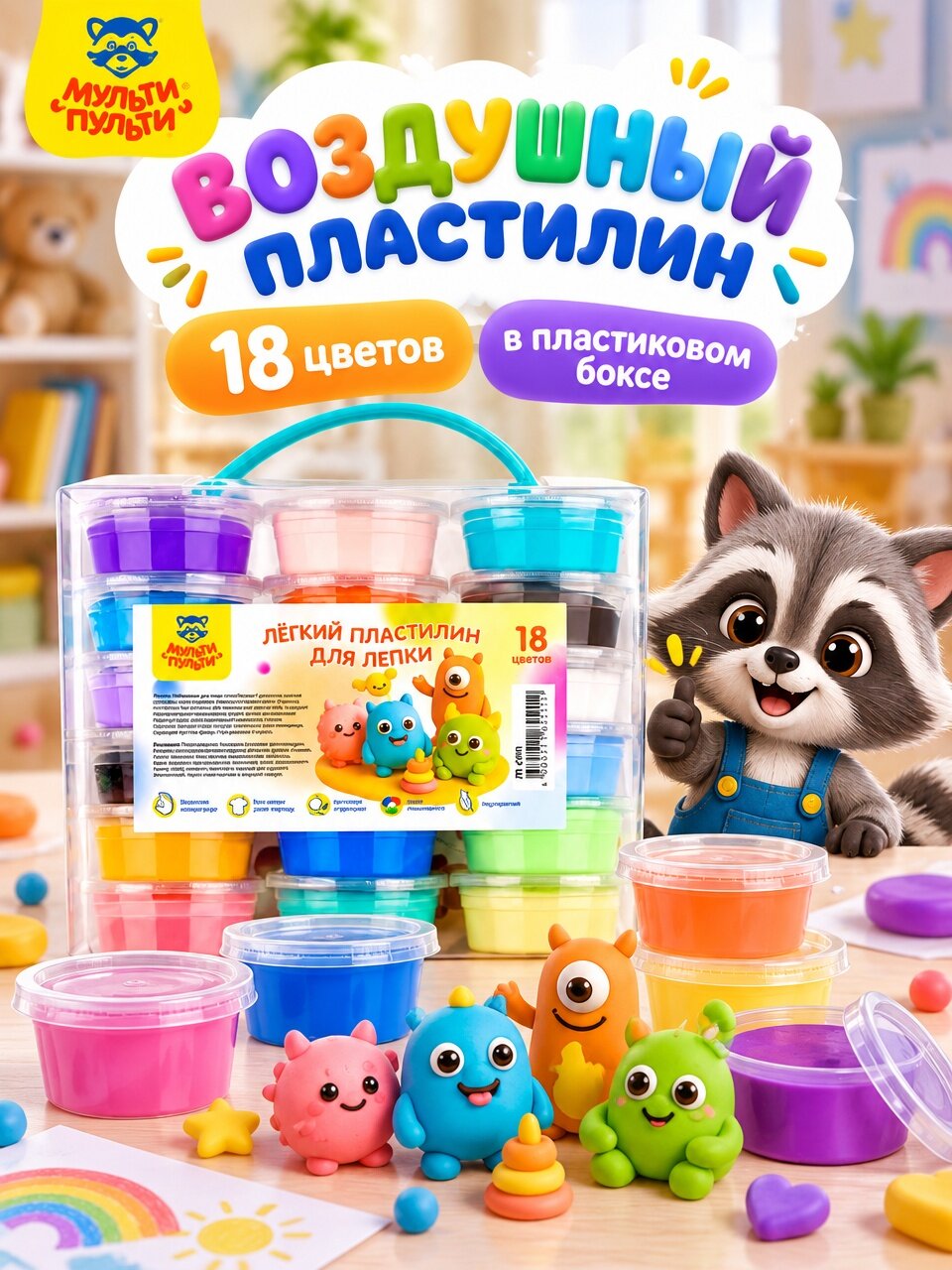 Мульти-Пульти Легкий пластилин в пластиковом боксе, 18 цветов