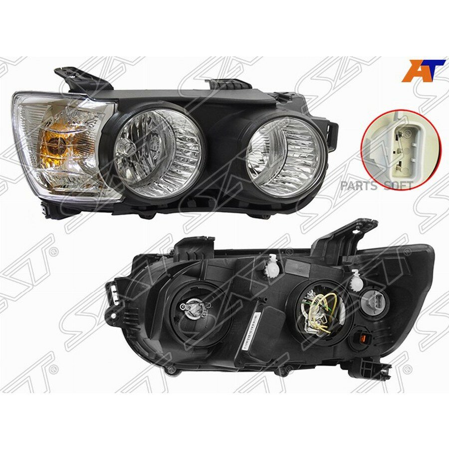 Фара Chevrolet Aveo 11-15 (Справа/ Галоген/ С электрокорректором/ окантовка черная) от официального дистрибьютора, SAT, артикул ST2351114R
